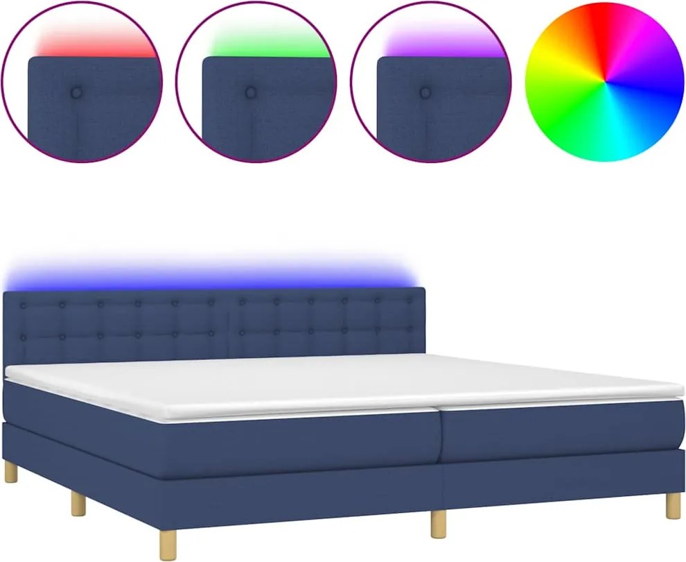 Box spring postel s matrací a LED modrá 200x200 cm textil 3134067