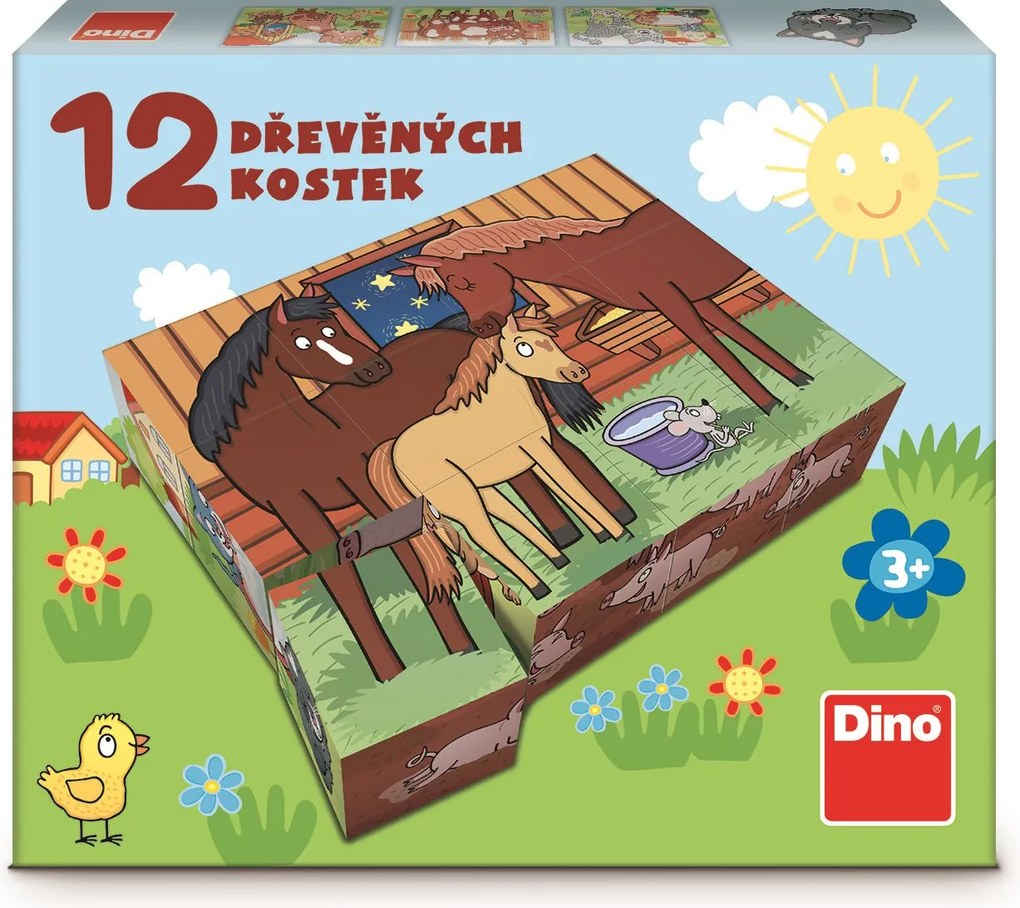 Dřevěné kostky dino domácí zvířátka