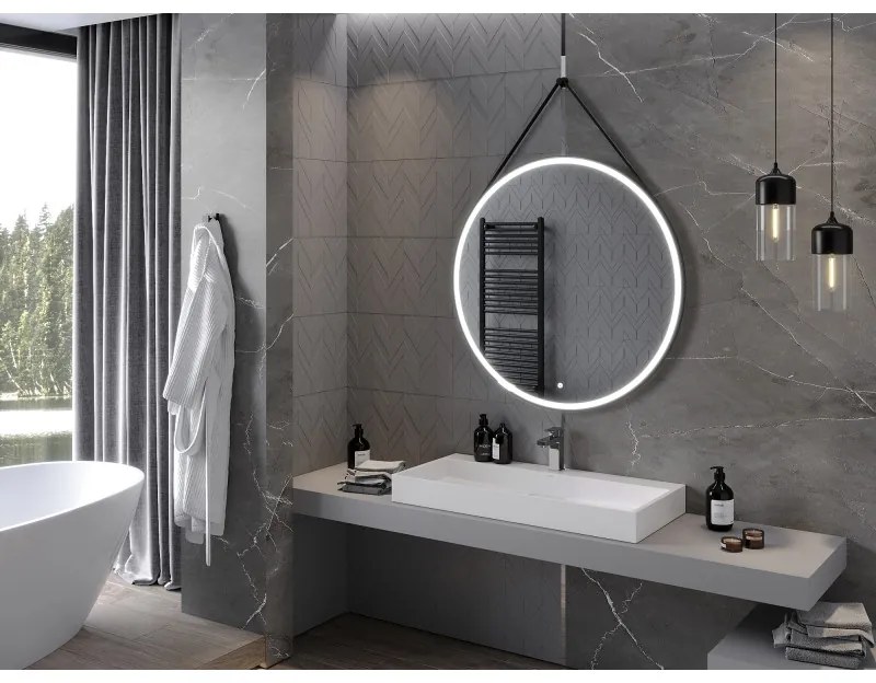 Mexen Reni, LED koupelnové zrcadlo s podsvícením 120x80 cm, 6000K, černý rám, ochrana proti zamlžování, 9812-100-100-611-70