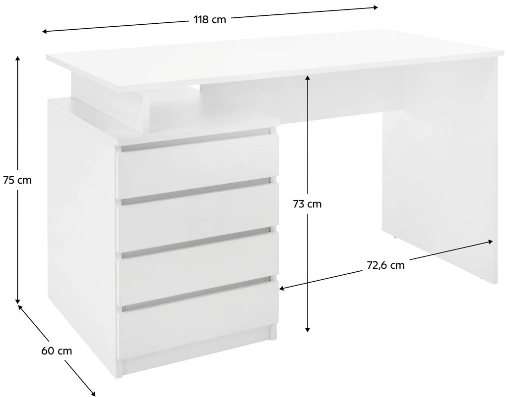 Kondela PC stůl, bílá, HANY NEW