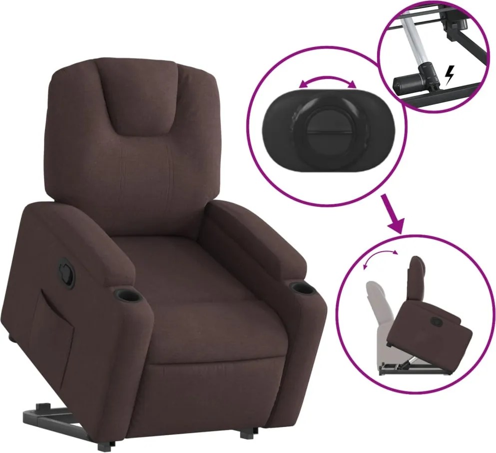 Zvedací polohovací křeslo tmavě hnědé textil 3204373
