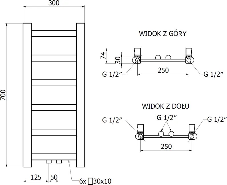 Mexen Bolt, topné těleso 700 x 300 mm, 141 W, spodní a středové, bílá, W126-0700-300-00-20