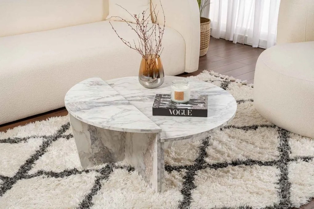 Designový konferenční stolek Baltenis 90 cm vzor mramor frézie