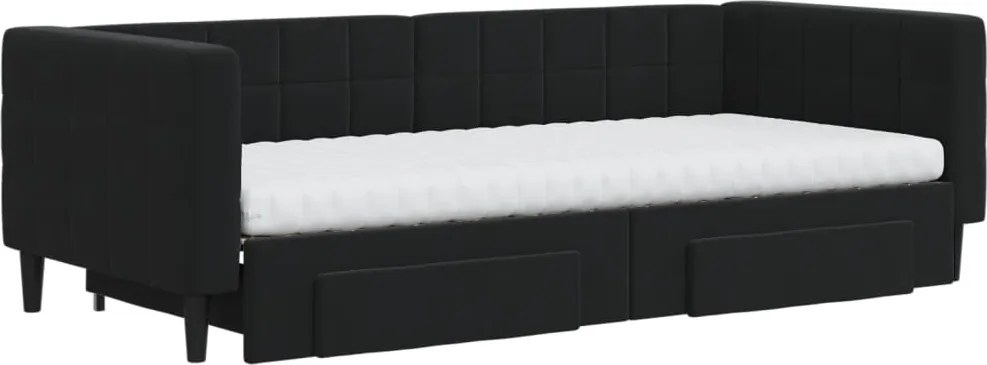 Válenda s přistýlkou a zásuvkami černá 90 x 200 cm samet 3196767