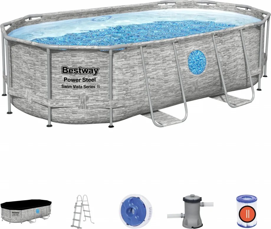 Bazén Power Steel Stacked Stone Swim Vista 4,27 x 2,5 x 1 m - 56714