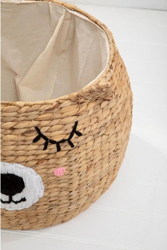 Dětský koš na hračky z vodního hyacintu v přírodní barvě ø 49x40 cm Lidi Cat Face – Premier Housewares