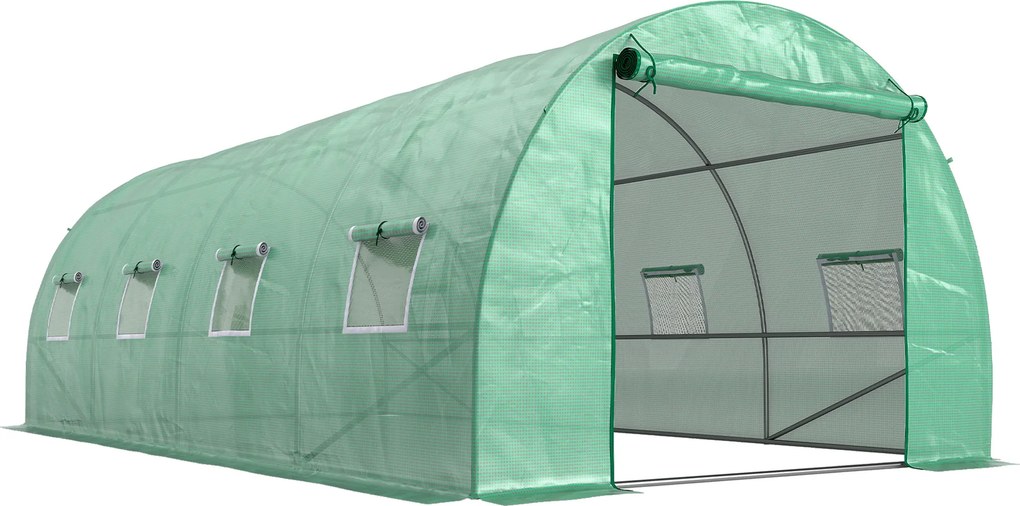 Fóliový skleník Outsunny o rozměrech cca 6 x 3 x 2 m s 8 okny, rolovacími dveřmi, rolovacími bočními stěnami, fóliovým tunelem odolným proti UV zářen…
