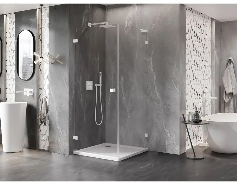 Mexen Lunar-B L, sklápěcí sprchový kout levý 70 x 70 cm, 8mm čiré sklo, bílý profil, 832L-070-070-20-00-L