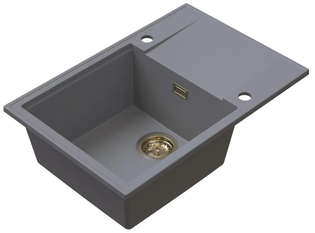 Sink Quality Sink55, kuchyňský granitový dřez 680x460x215 mm + zlatý sifon, šedá, SKQ-SINK.D.1KDO.XG