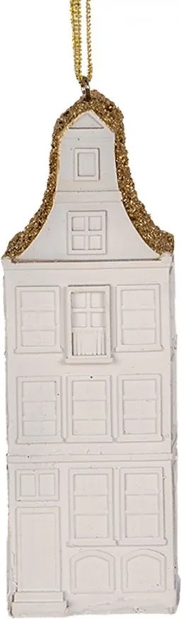 Bílo-zlatá antik závěsná dekorace domek - 4*4*11 cm