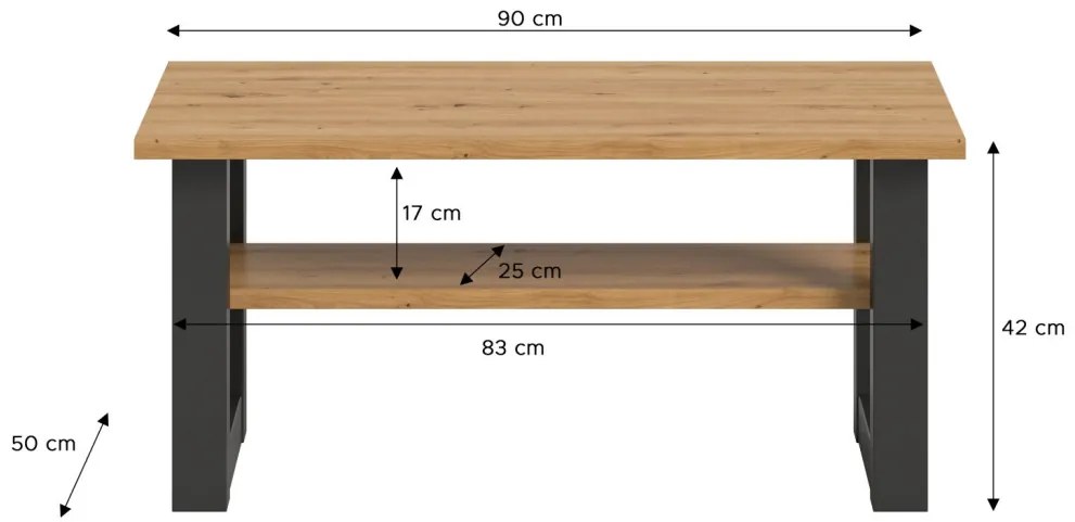 Obdélný konferenční stolek Seattle, dub artisan/antracit