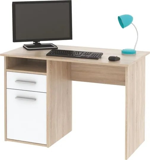 PC stůl MIRO dub Sonoma / bílá, výška: 74 cm, šířka: 110 cm, hloubka: 60 cm, materiál: lamino 18 mm