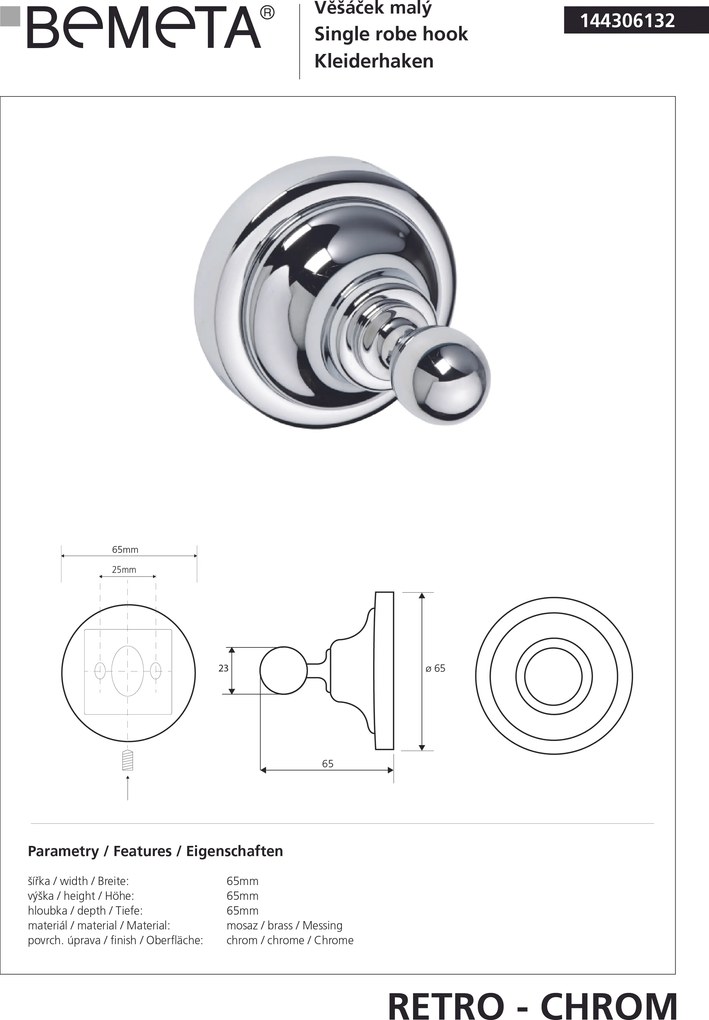 Bemeta Design RETRO chrom: Háček -