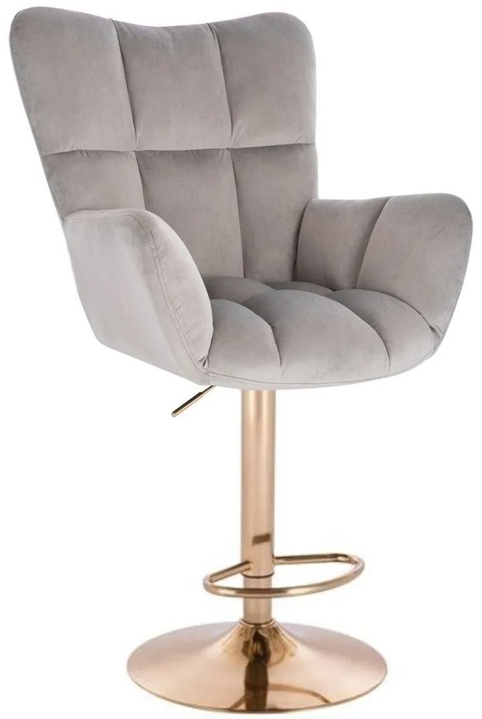 LuxuryForm DESIGN Barové křeslo AURORA VELUR na zlaté kulaté podstavě - světle šedé