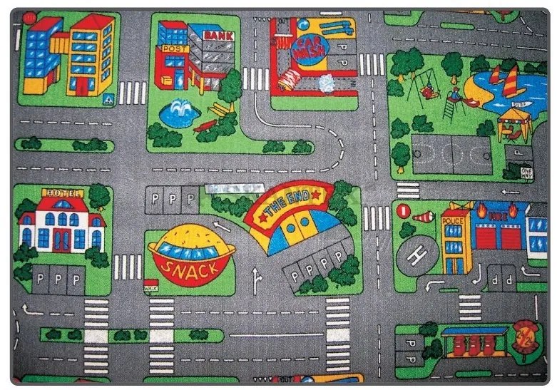 Vesna | Dětský koberec silnice CITY 56360, 160x240 cm, zelenošedý