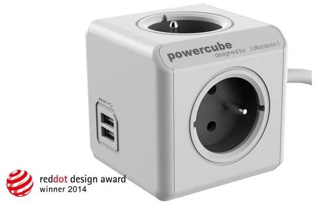 Powercube Extended USB, 4x zásuvka, 2x USB, 1,5m šedý/bílý
