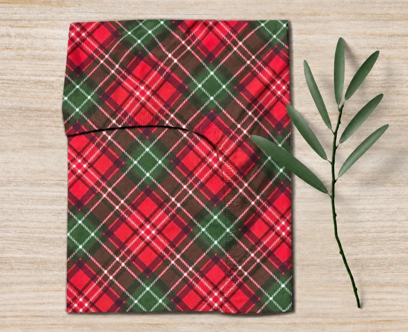 Ervi FLANELOVÉ napínací prostěradlo - Vánoční Tartan