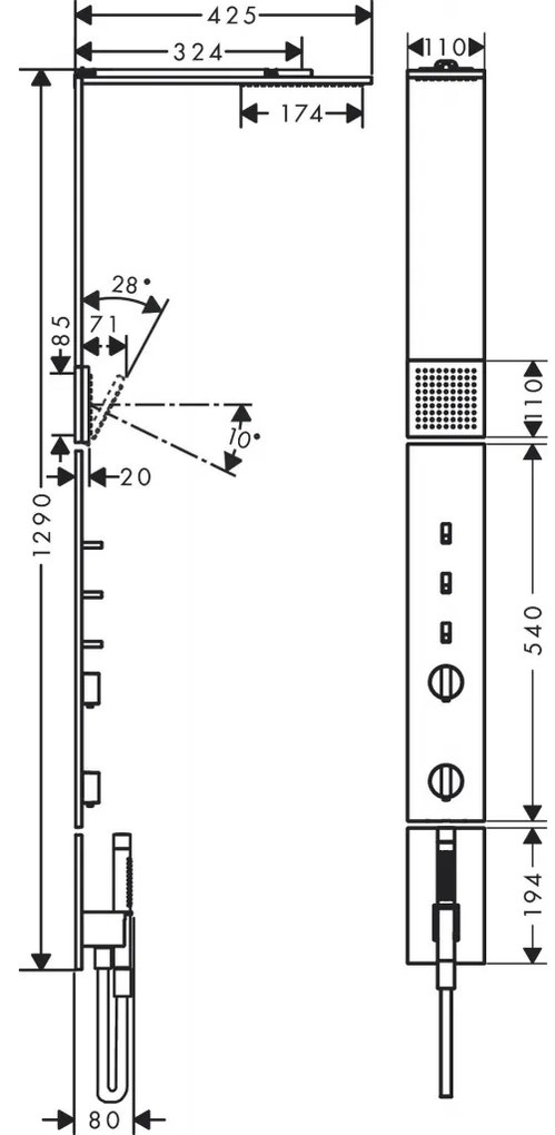 Axor ShowerComposition - Sprchový panel s termostatem, hlavová sprcha 110/220 1jet a šíjová sprcha, černá matná 12595670