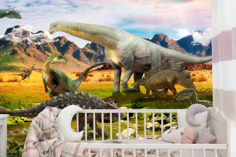 Fototapeta Realističtí Dinosauři U Řeky Omyvatelný vlies 416x254
