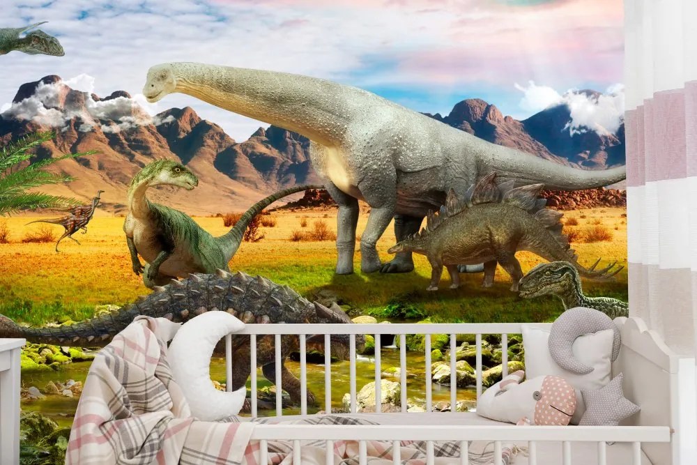 Fototapeta Realističtí Dinosauři U Řeky Omyvatelný vlies 416x290