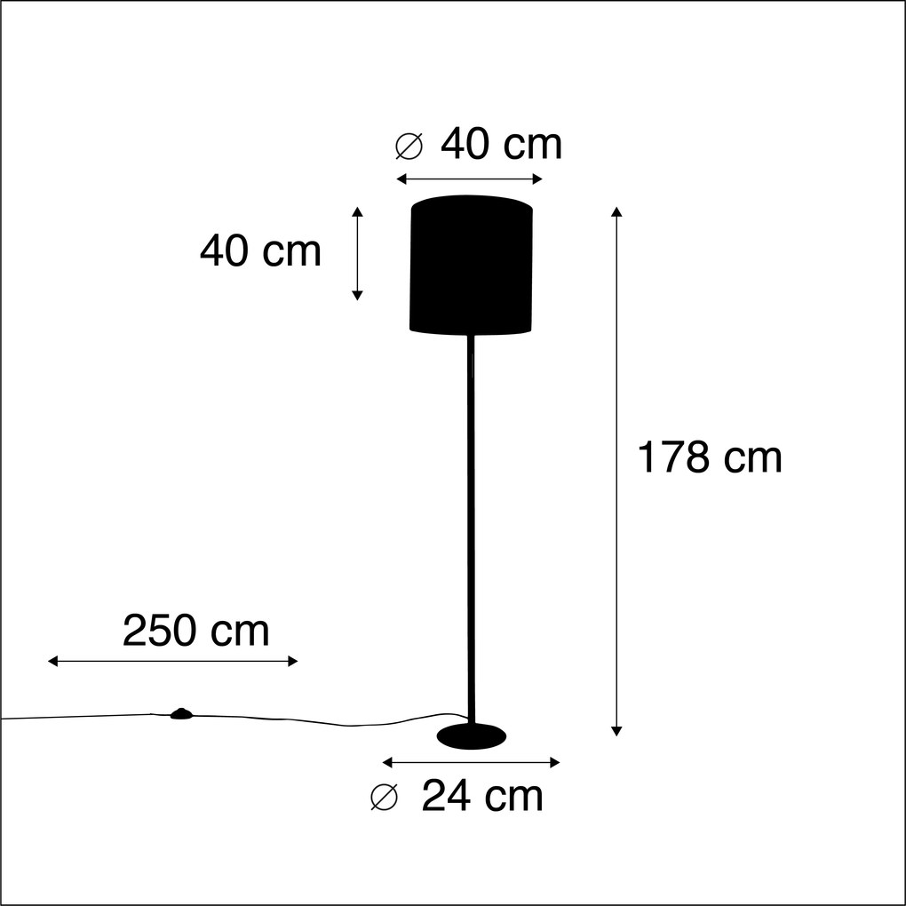 Stojací lampa černá s růžovým sametovým stínítkem se zlatem 40 cm - Simplo
