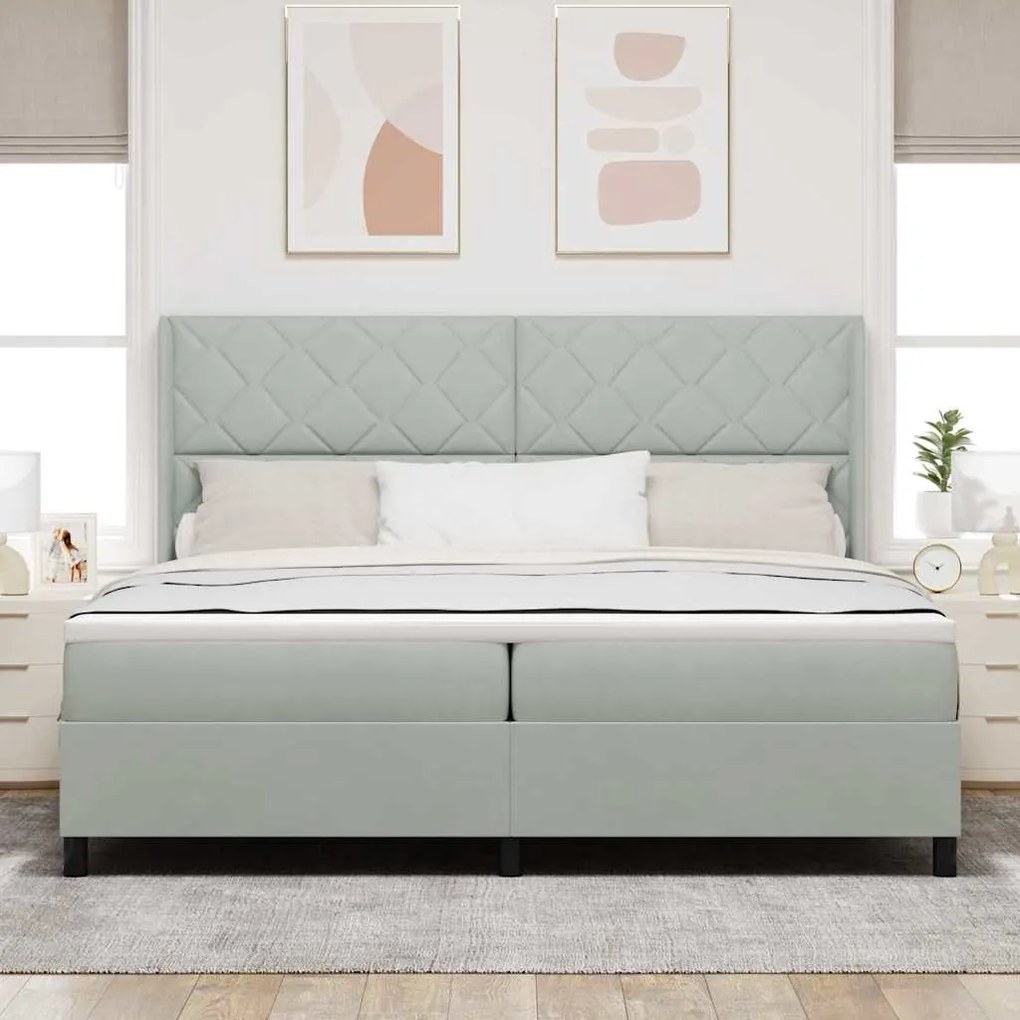 Postel s boxspringem s čelo Světle šedá 200 x 200 cm samet 3342080