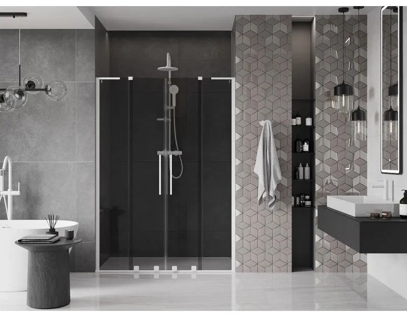 Mexen Velar L Duo, posuvné sprchové dveře do otvoru 140 cm, 8mm šedé sklo, bílá matná, 871-140-003-42-20