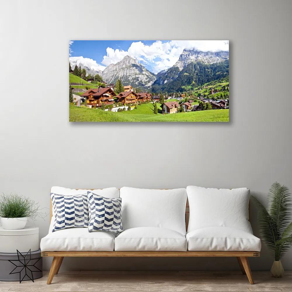 Obraz na plátně Domy Hora Krajina 140x70 cm