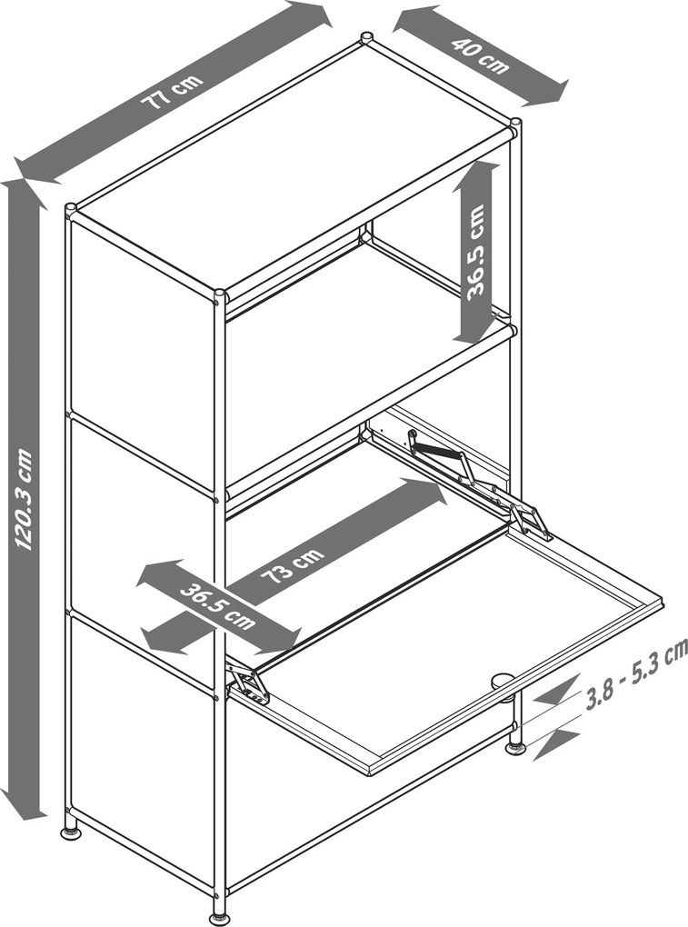 Tchibo - Kovový regál CN3 se 2 výklopnými dvířky - barva: šedá