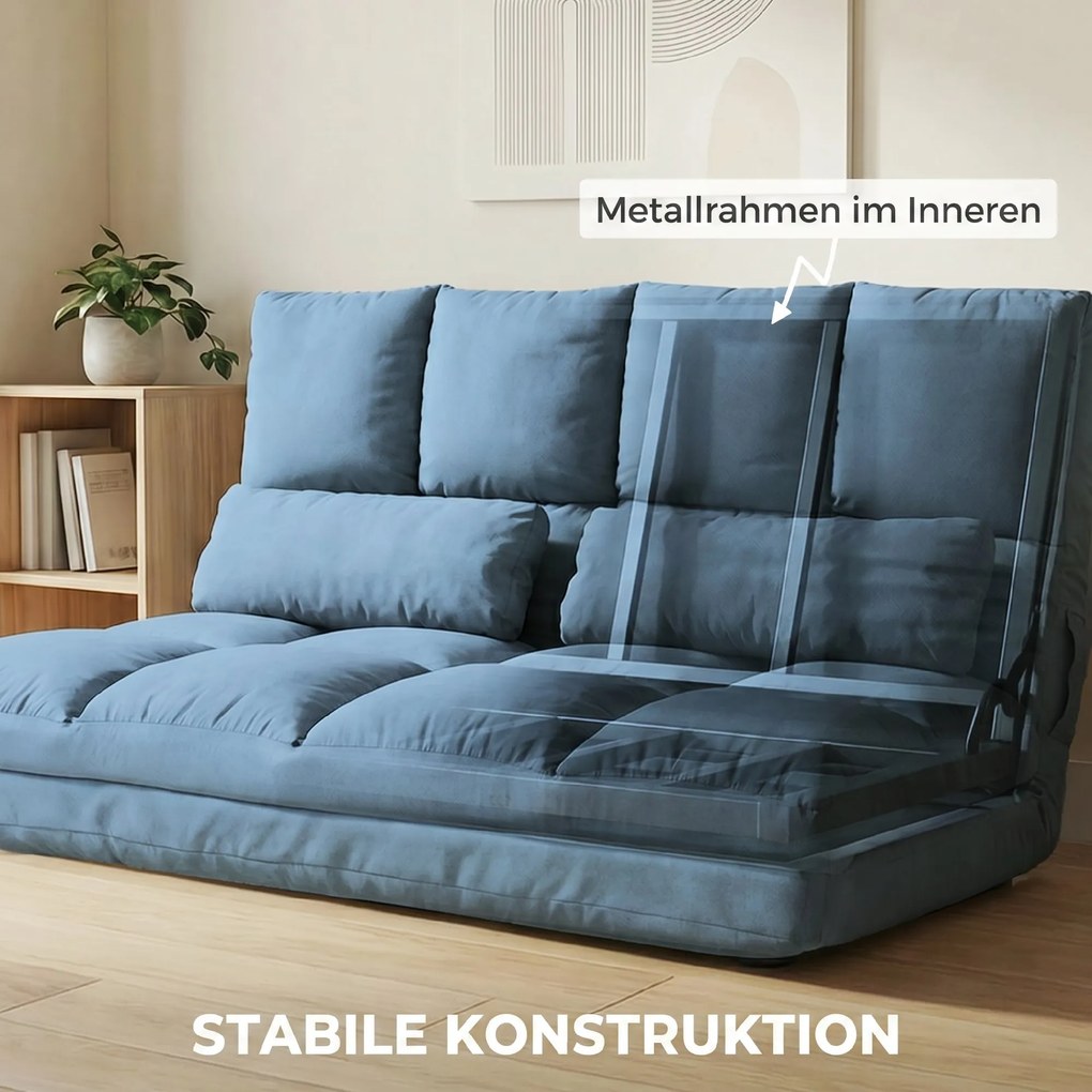 Rozkládací pohovka 2 v 1 HOMCOM, 102L x 73W x 60H cm, s třísměrně nastavitelným opěradlem, sedák, samet, ocel, modrá| Aos