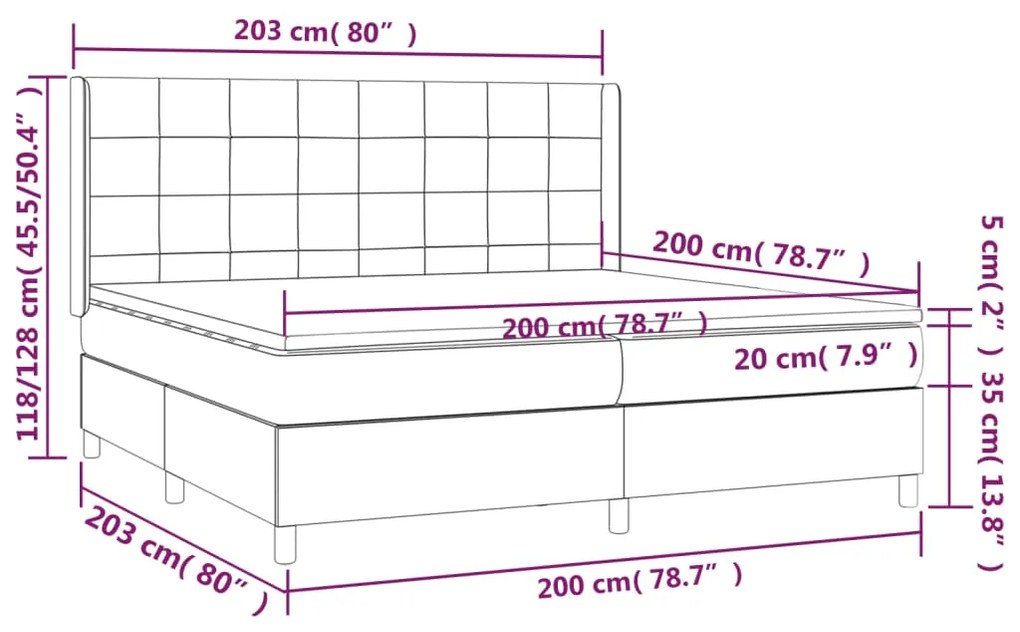 Box spring postel s matrací a LED černá 200x200 cm samet,  3139585