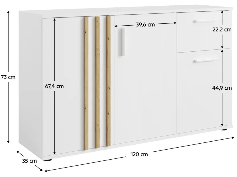 Kondela Komoda, 3D1S, bíla/dub artisan, TOLIS TYP 2