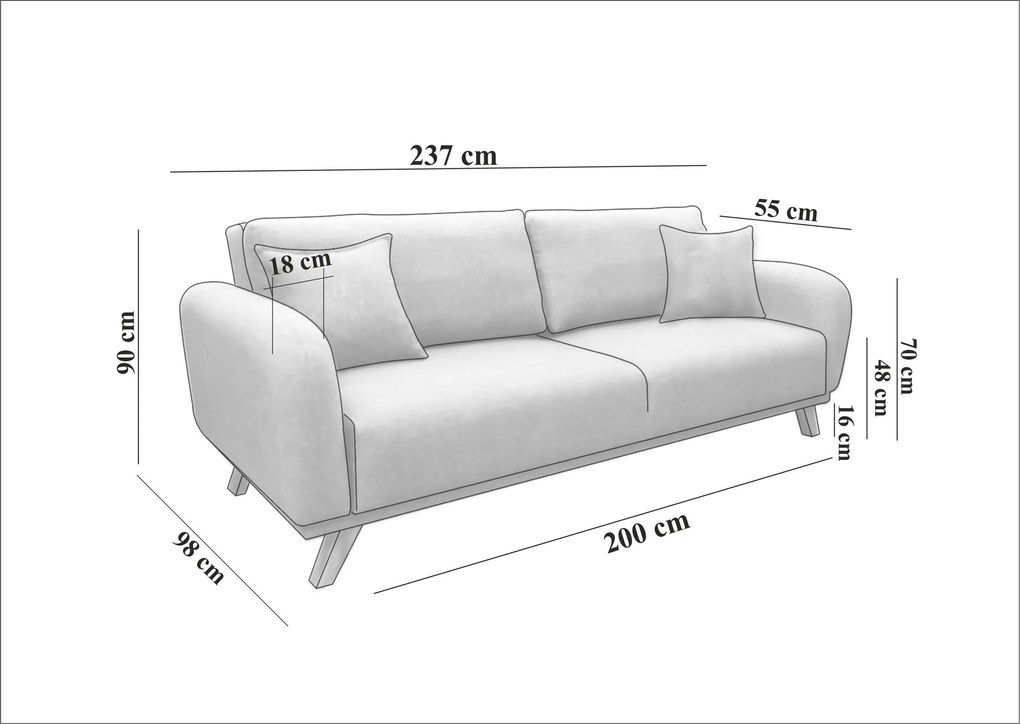 Hanah Home Třímístná pohovka HERA antracitová 237 cm