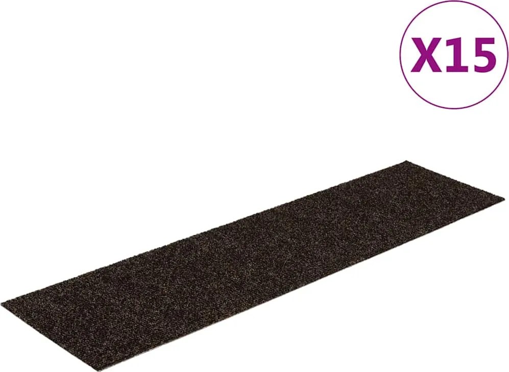 Schodové rohože samolepicí 15 ks 76 x 20 cm tmavě hnědé obdélníkové 326931