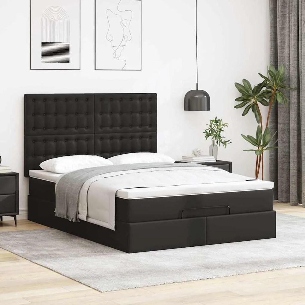 Osmanský rám postele s matrací černá 140x190cm umělá kůže 3313850