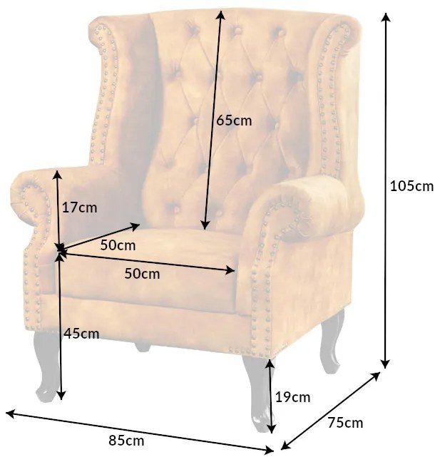 Designové křeslo Chesterfield hořčicovo-žlutý samet