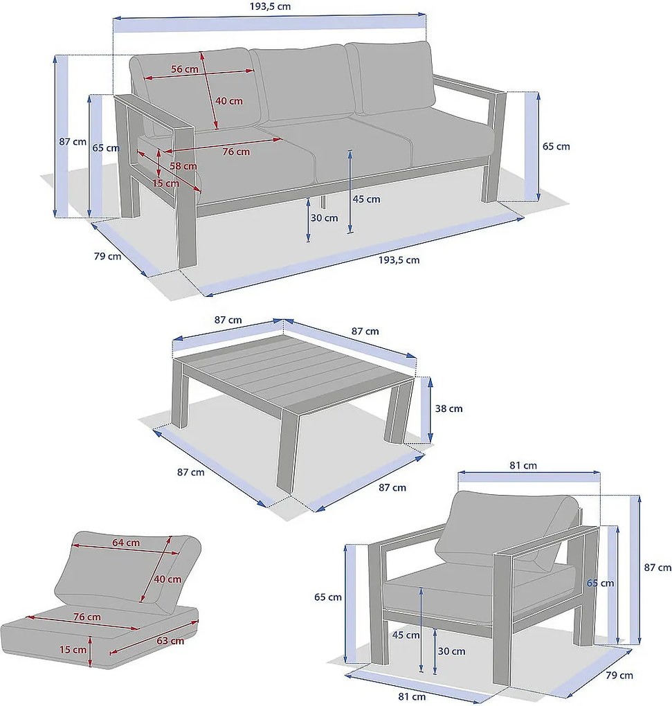 DEOKORK Hliníková sestava VANCOUVER 1+3+1 (antracit)