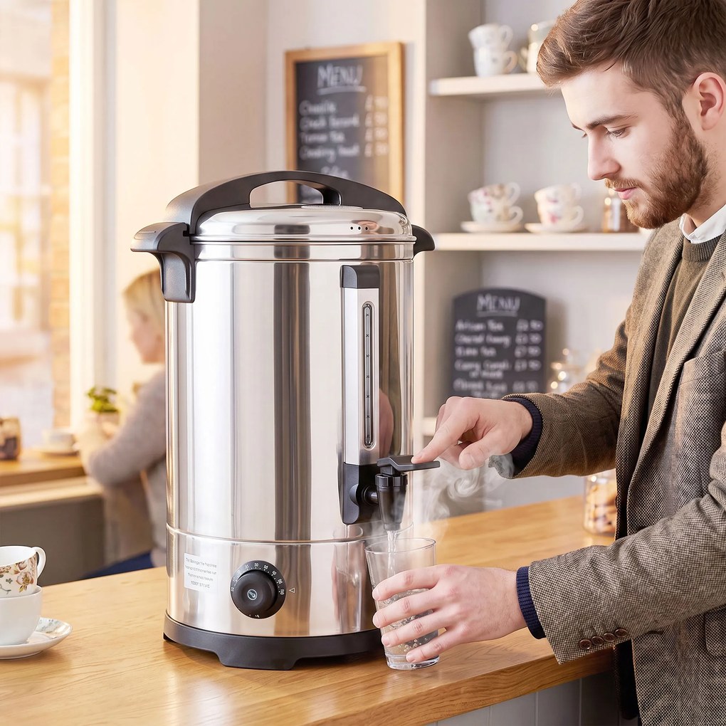 HOMCOM ohřívač vody 6,5 L, 1500 W, nerezová ocel, s termostatem, funkcí udržování teploty a výpustným kohoutkem
