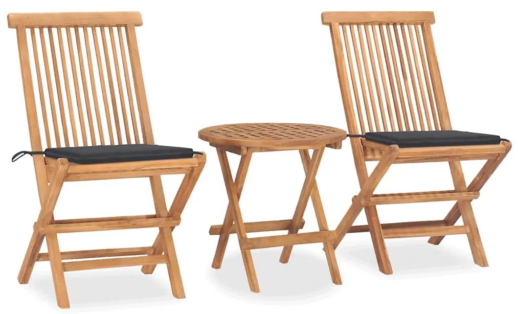 3dílný skládací zahradní jídelní set s poduškou masivní teak 3063171