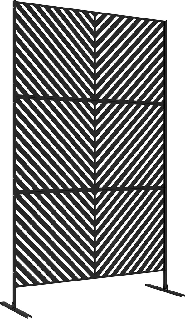 Zahradní paraván Outsunny s podstavcem, 122 x 198 cm s trojúhelníkovým vzorem, dělící zeď na balkon nebo terasu, ocel, černá | Aosom