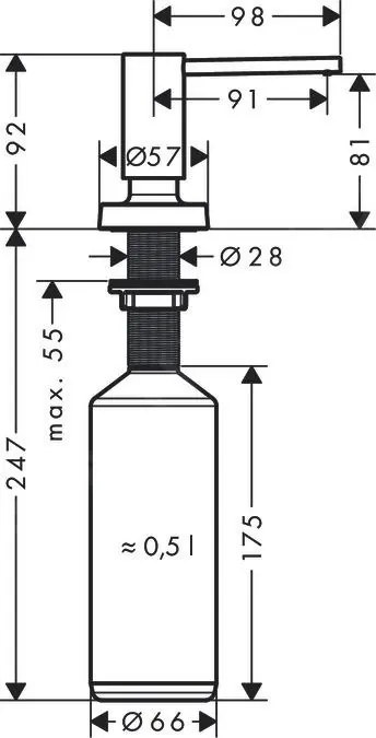 HANSGROHE Hansgrohe, příslušenství, dávkovač mycích prostředků A51, 500 ml, chromová, HAN-40448000