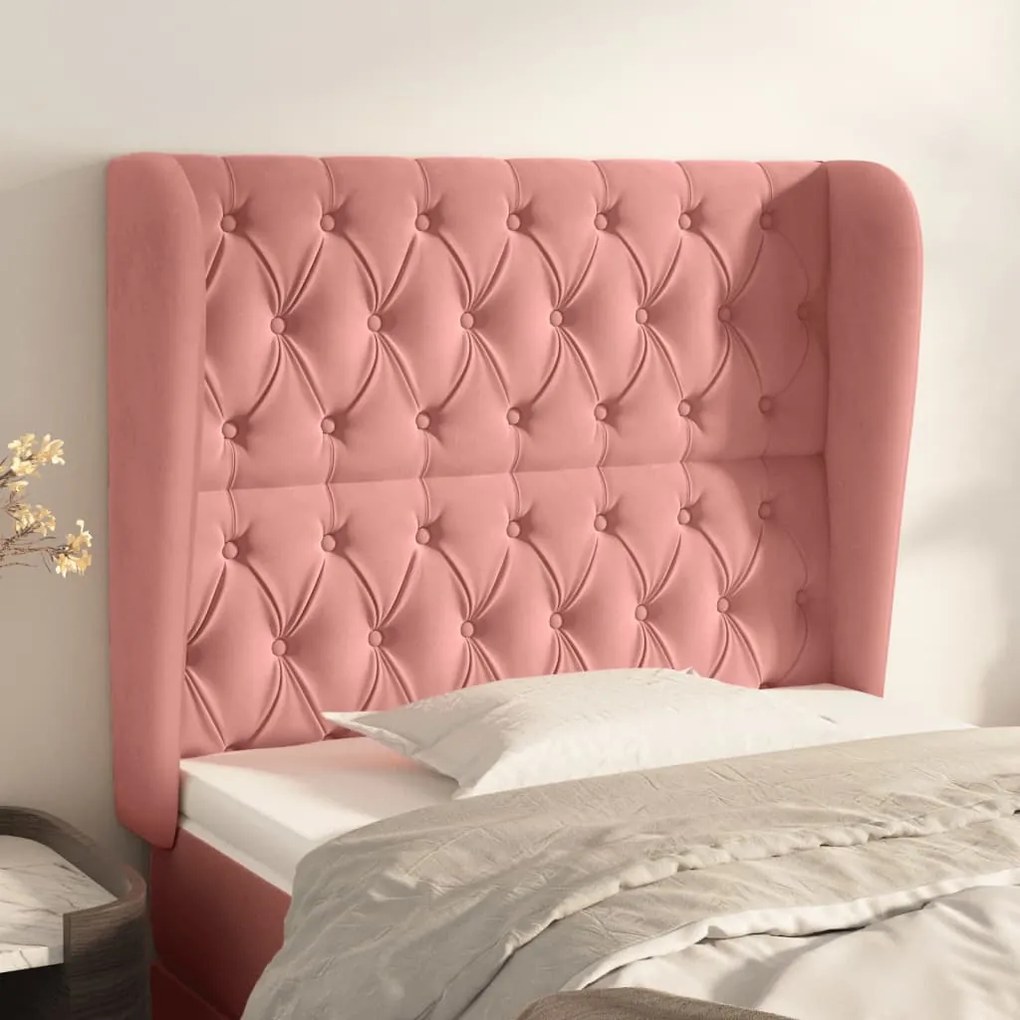 Čelo postele typu ušák růžové 83 x 23 x 118/128 cm samet 3118339