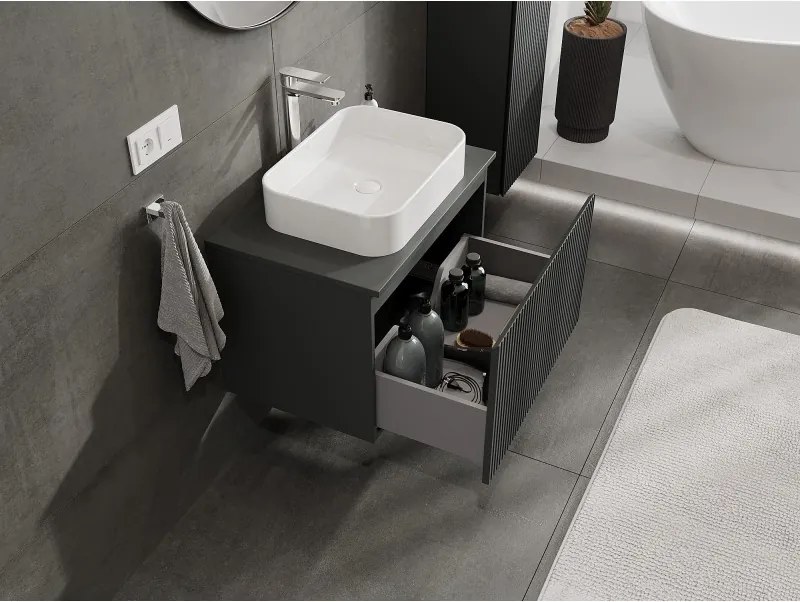 Mexen Rivel, koupelnová skříňka 70 cm s horní deskou, 1 zásuvka, drážkovaná, grafitová matná, 91A20-07047-1-BFC66
