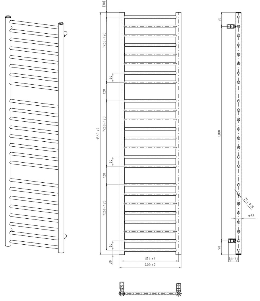 Sapho DINA otopné těleso 400x1560 mm, bílá IR364W