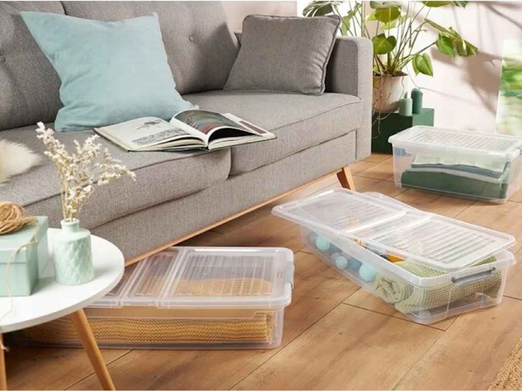 Úložný box s víkem a kolečky pod postel, KEEEPER CLIPBOX LEO 53L, 77 x 58 x 16 cm