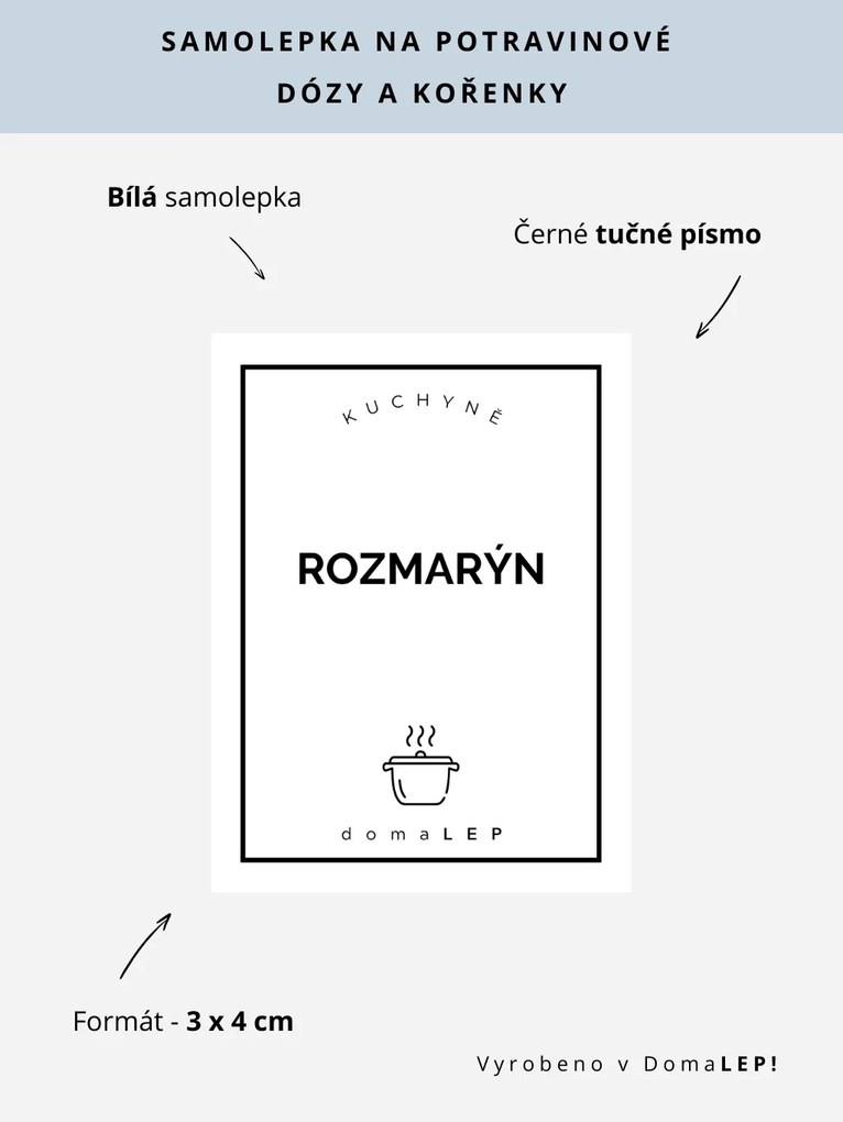 Samolepka na kořenky ROZMARÝN bílá 3 × 4 cm tučné písmo
