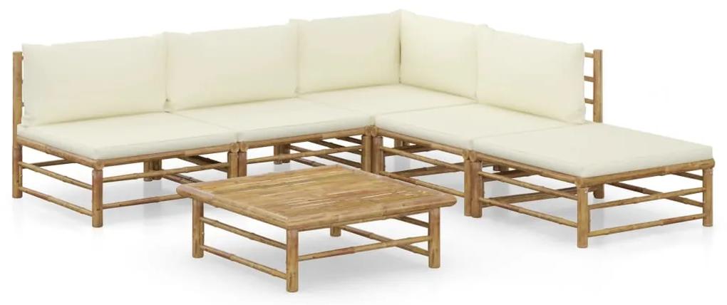 3058235 vidaXL 6dílná zahradní sedací souprava + krémově bílé podušky bambus