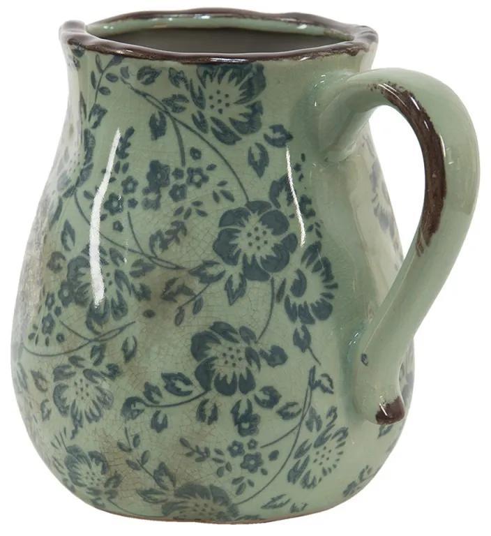 Zelený dekorační džbán s modrými květy Marleen – 2300 ml