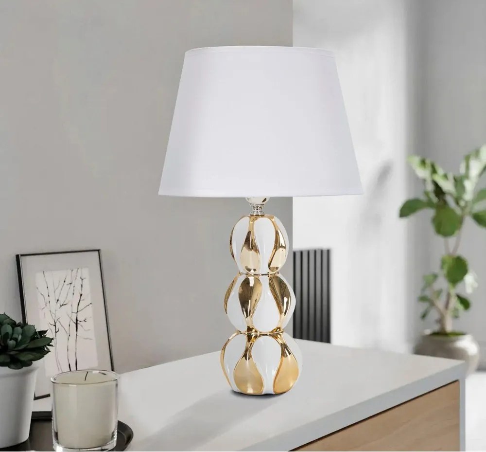 Bílá/ve zlaté barvě keramická stolní lampa s textilním stínidlem (výška 46 cm) Glam Balls – Mauro Ferretti