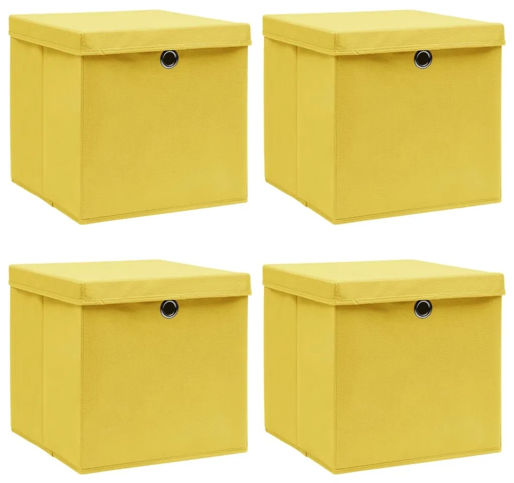 288366 vidaXL Úložné boxy s víky 4 ks žluté 32 x 32 x 32 cm textil